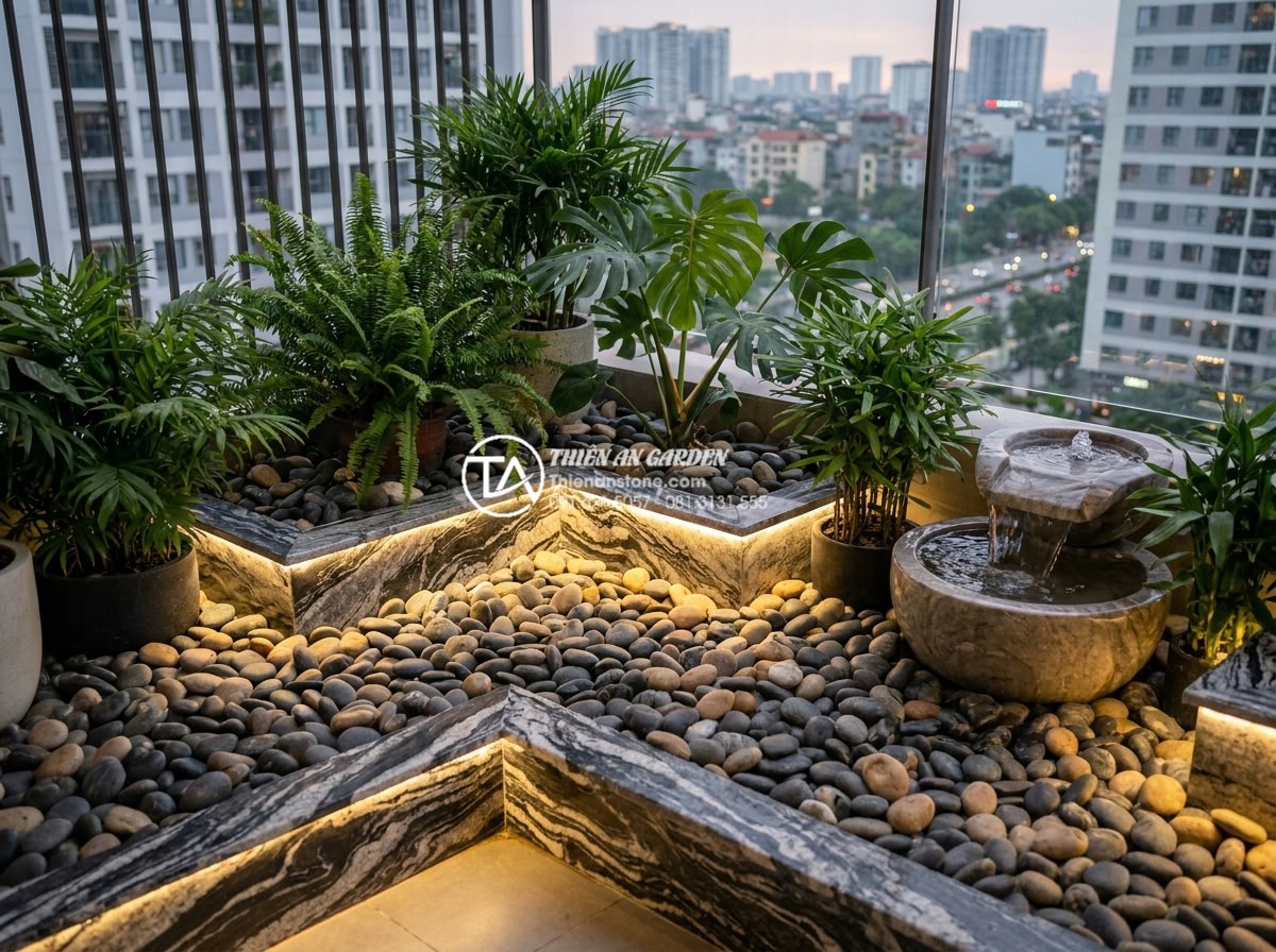 Thiết kế tiểu cảnh đá cuội ban công chung cư: 10 ý tưởng độc đáo ...